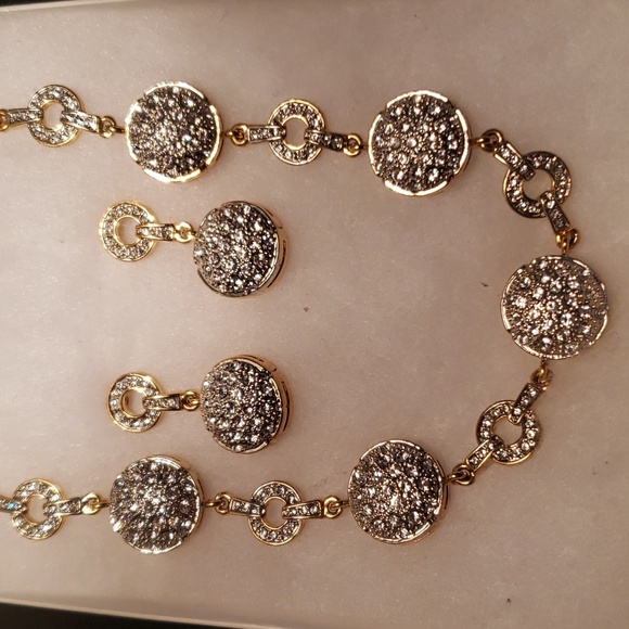 Jewelry | Gold Rhinestone Necklace And Pierced Earrings Set | Poshmark